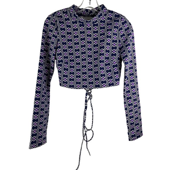 Zara | Tops | Zara Cropped Top Purple Navy Blue Geometric Pattern Print ...